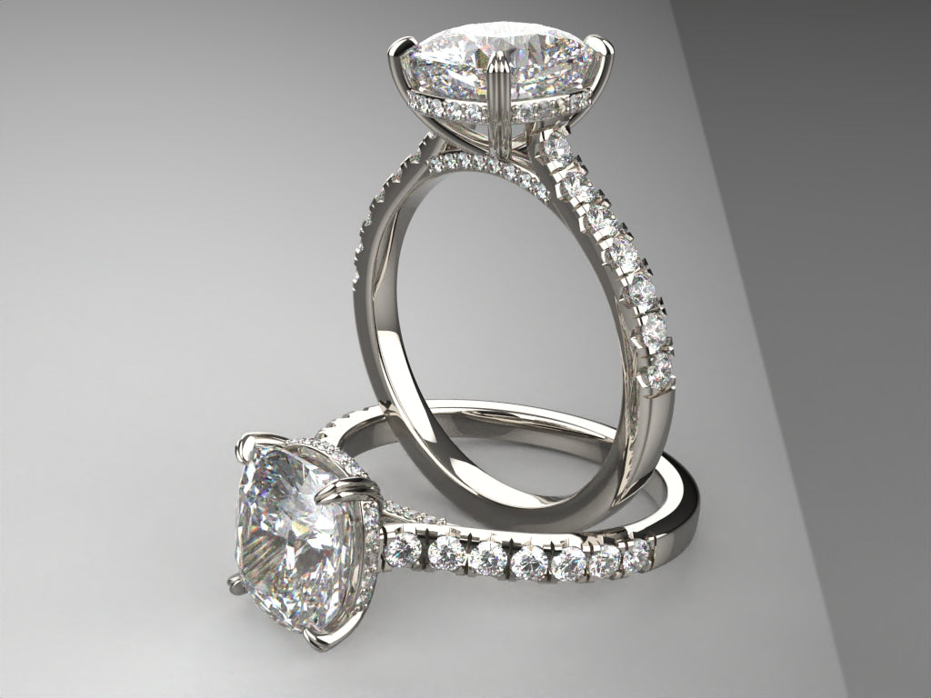 Jessica's Split Shank Cathedral w Diamond Bridge and Hidden Halo Mined – Distinctive Gem Inc.