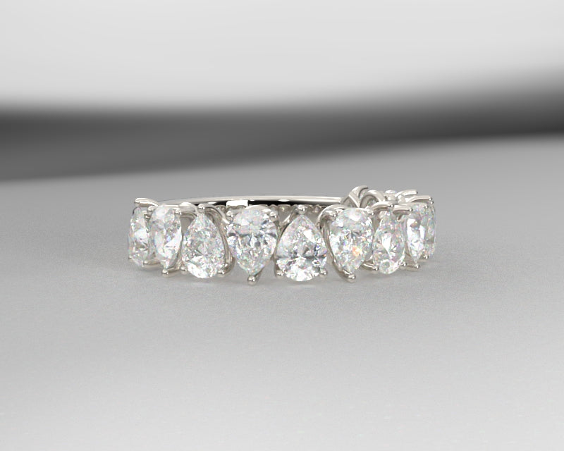 Alternating Pear Brilliant Diamond Half Eternity Wedding Band w Lab Gr ...