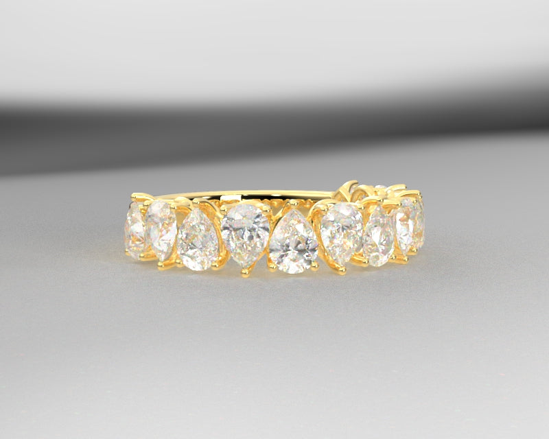 Alternating Pear Brilliant Diamond Half Eternity Wedding Band w Lab Gr ...